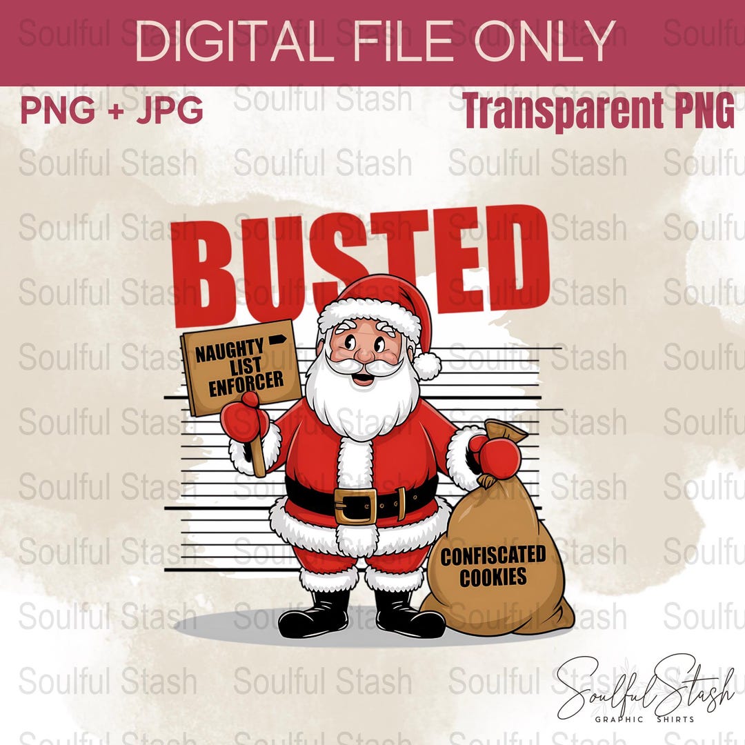 Busted Santa Naughty List, Sublimation PNG, Funny Christmas Puns ...