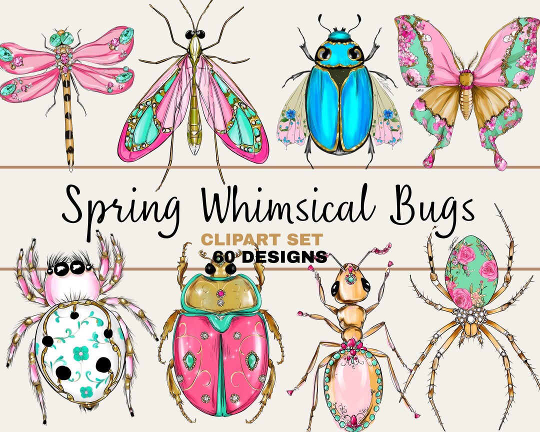 Whimsical Vintage Bug Clipart Designs, Ornate Decorative Insect ...