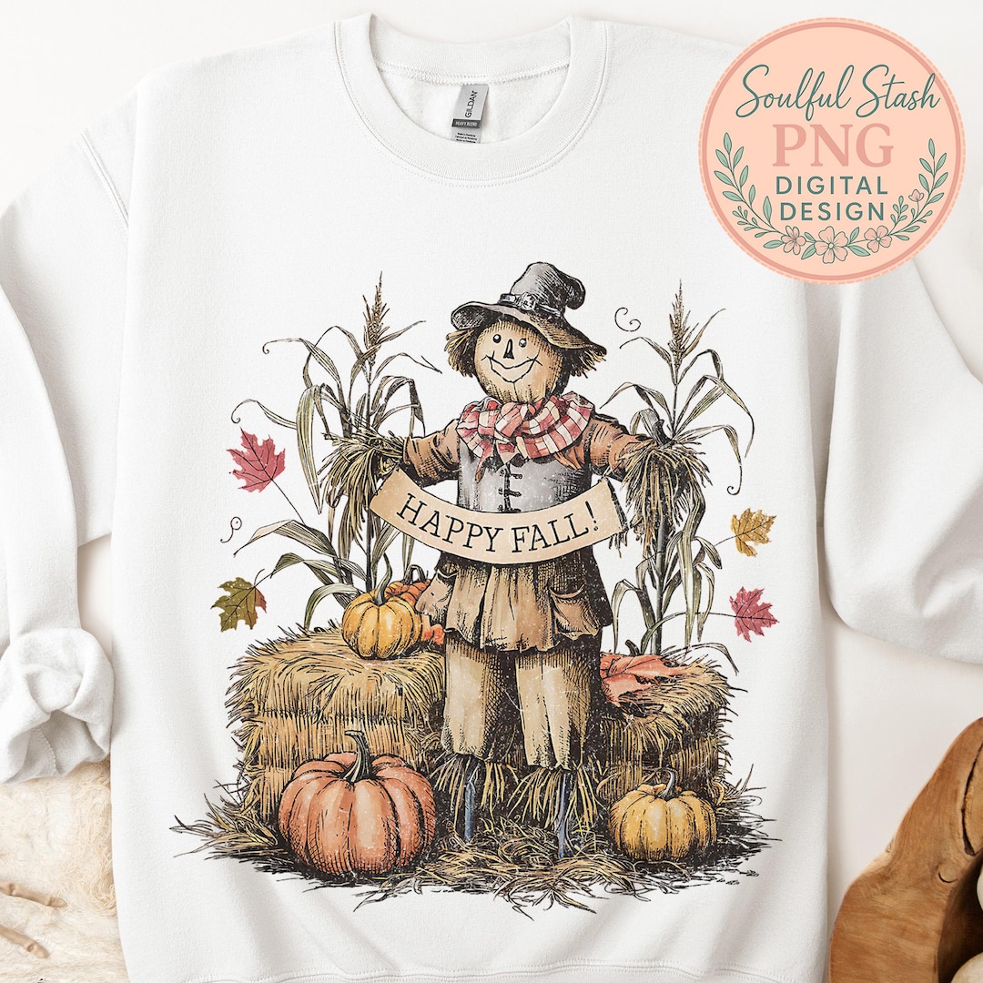 Fall Harvest Scarecrow Digital Download, Autumn Pumpkin Decor Print ...