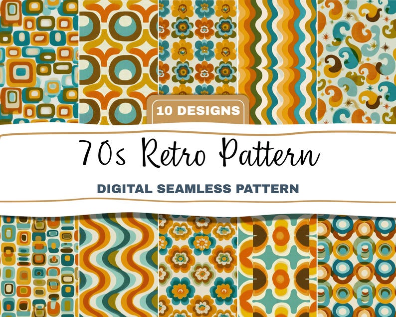 Retro 70s Seamless Patterns Bundle Groovy Geometric Shapes Vintage ...