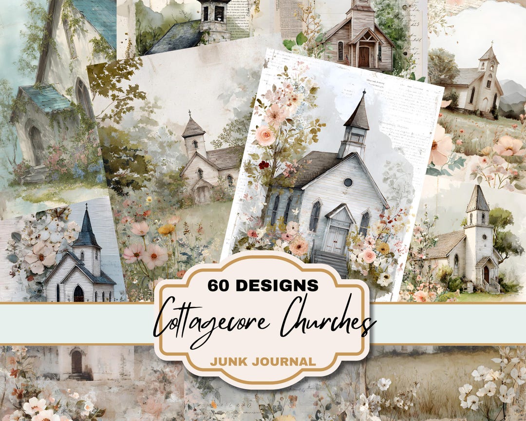 Cottagecore Junk Journal Churches Pages Rustic Country Soft Spring ...