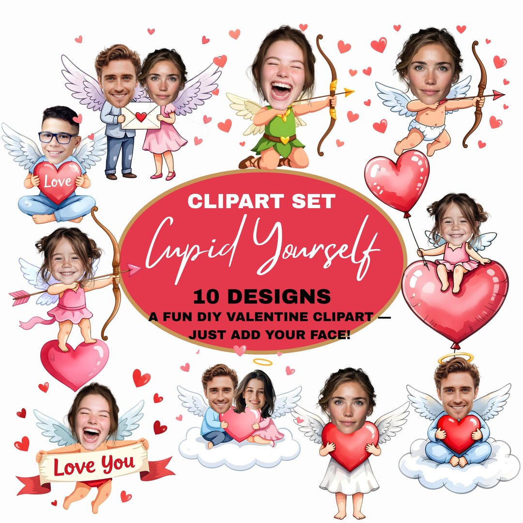 Cupid Yourself Valentine Clipart Bundle | 10 Cute Cupid Bodies to Add ...
