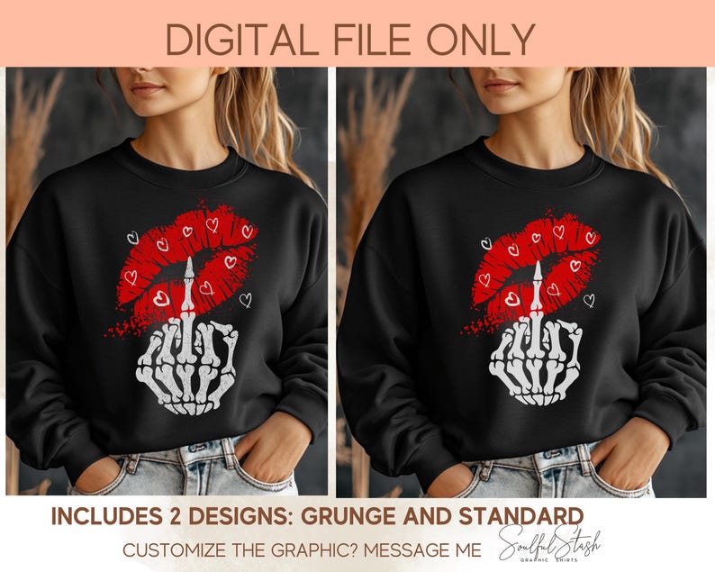 Skeleton Hand Middle Finger Red Lips Print SVG, Halloween Digital, Edgy ...