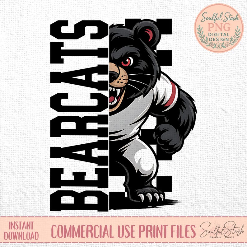 Bearcats Half Mascot Clawing Design PNG, Fierce School Spirit Graphic ...