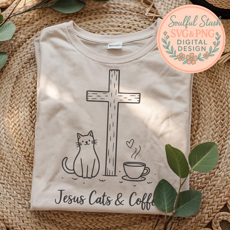 Jesus Cats Coffee Cross Design Religious Based SVG Digital Download ...