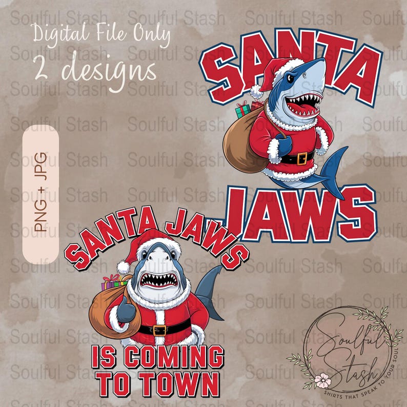 Christmas Shark Graphic, Santa Jaws is Coming to Town Art, Kids Holiday ...