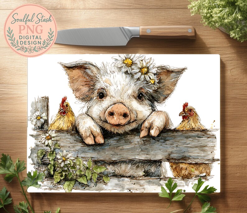 A Sweet Pig With a Daisy Crown Leaning Over a Rustic Fence With ...