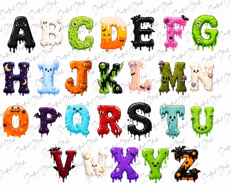 Halloween Drippy Alphabet Clipart Bundle Spooky Letters and Numbers in ...