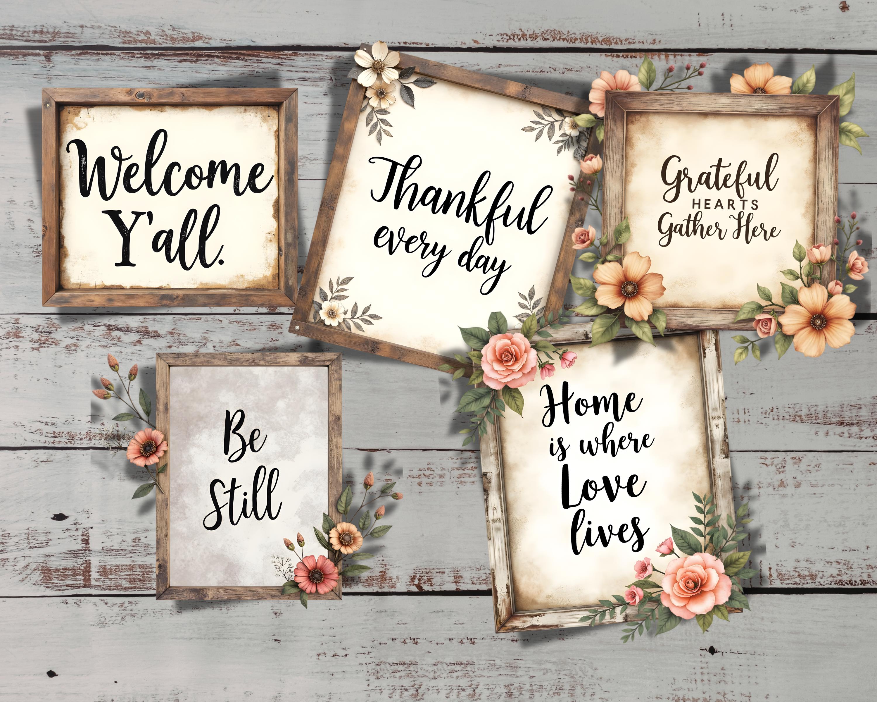 Uplifting Rustic Farmhouse Quote Signs Bundle Junk Journals Digital ...