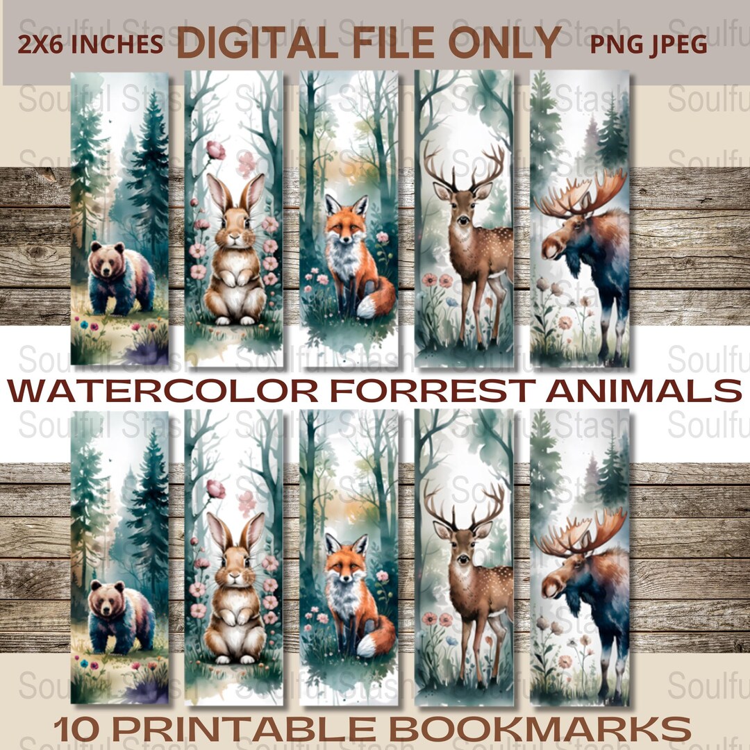 Woodland Forrest Animals Bookmarks PNG Set, Sublimation Design, Paper ...