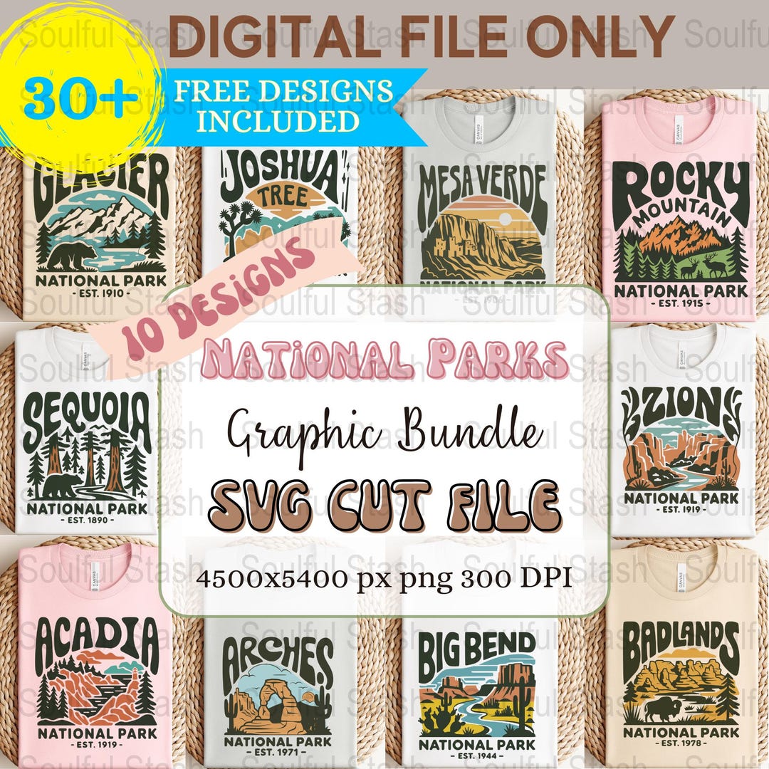 Retro National Park Bundle, Vintage Outdoor PNG, Hiking Digital ...