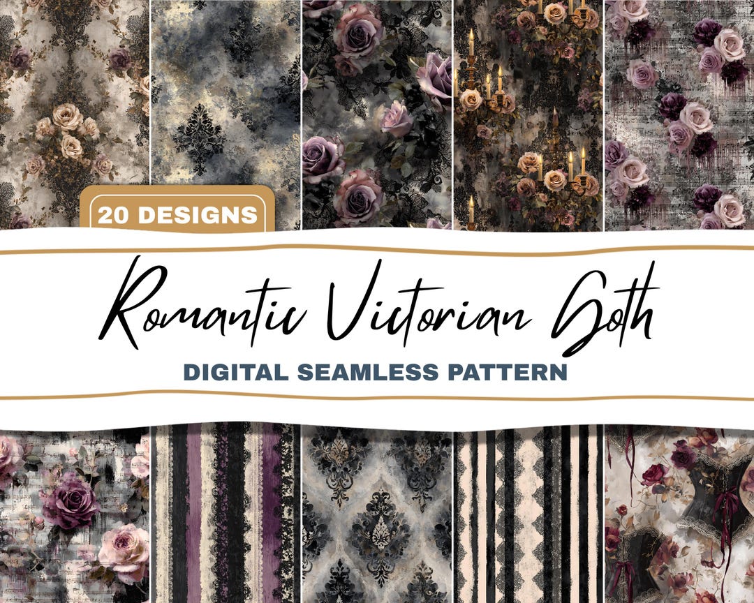 Romantic Victorian Goth Seamless Patterns Bundle Elegant Dark Digital ...