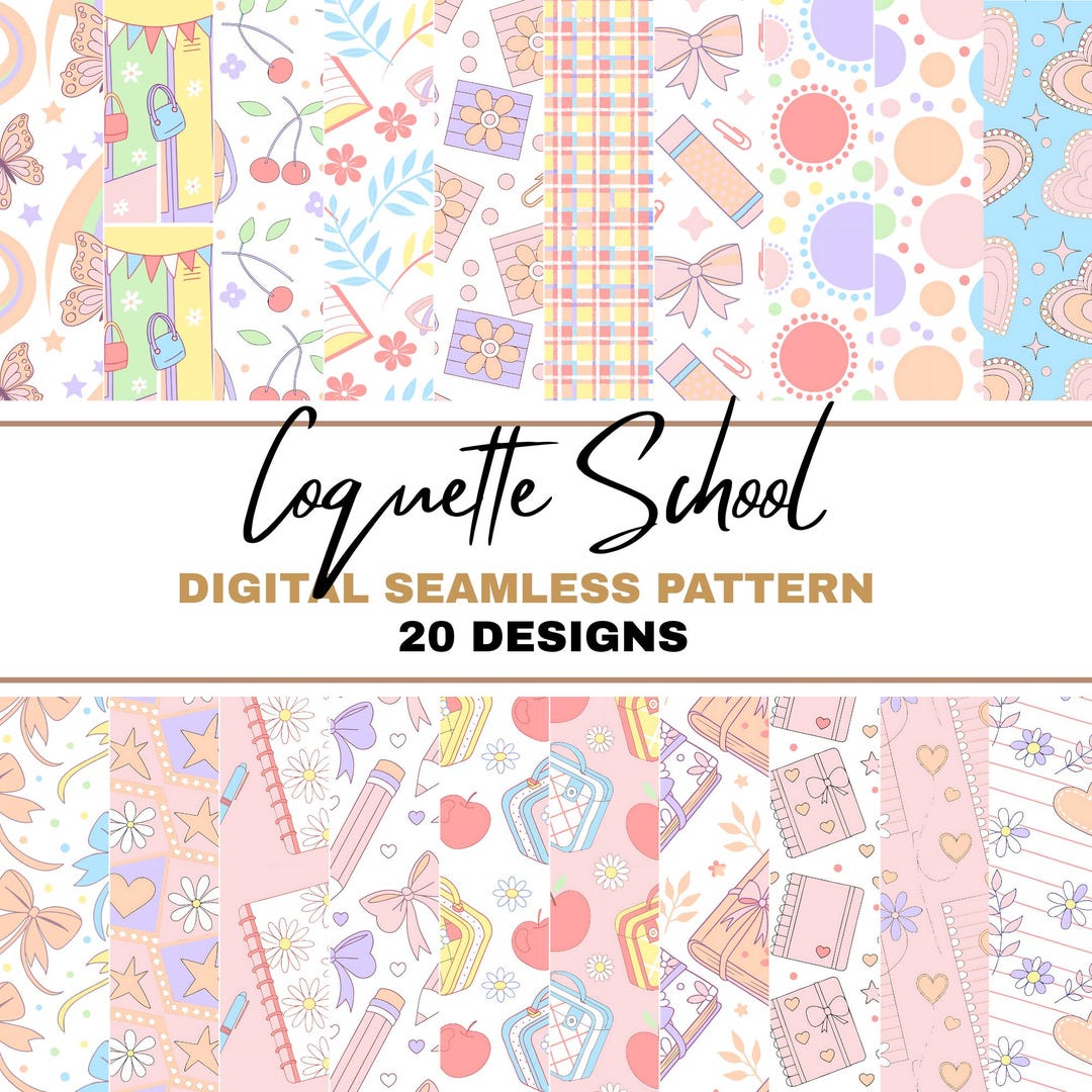 Girly Back to School Coquette Bows PNG Seamless Bundle , Preppy Pattern ...