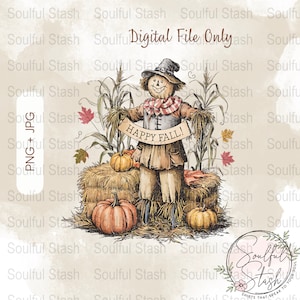 Fall Harvest Scarecrow Digital Download, Autumn Pumpkin Decor Print ...