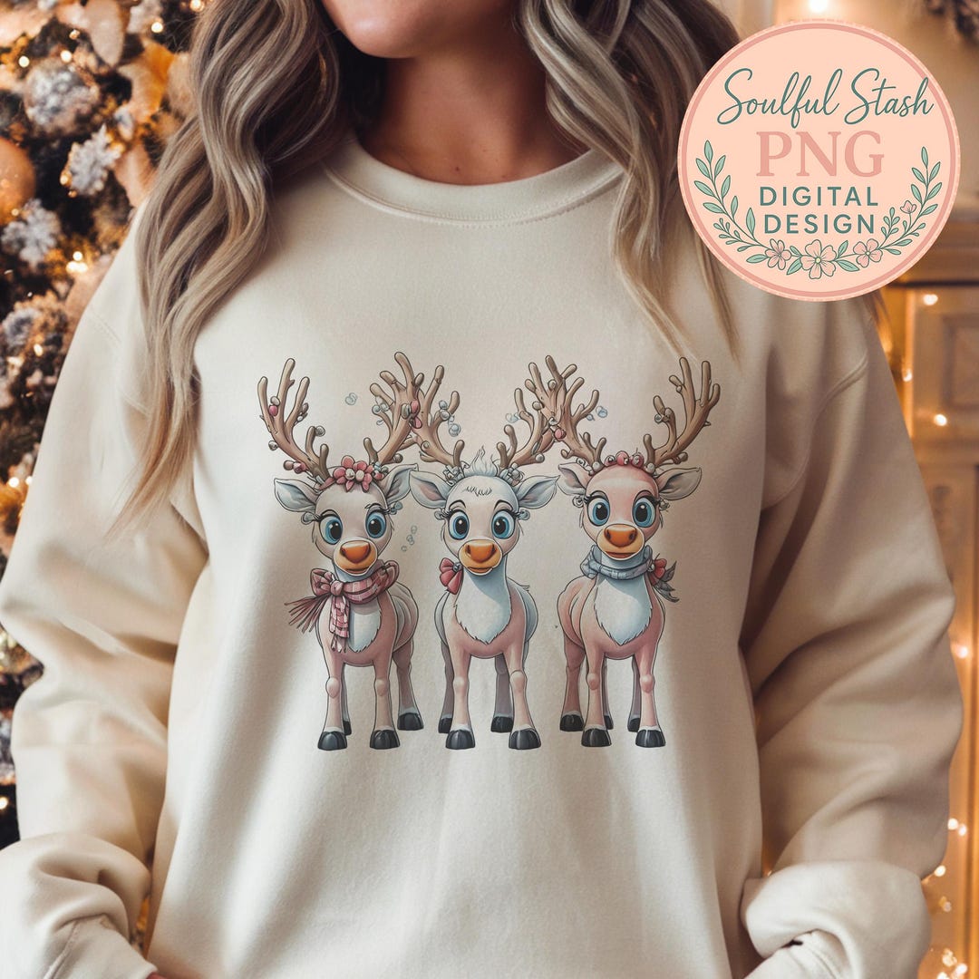Cute Christmas Reindeer Clipart, Cartoon Holiday Illustration, Winter ...