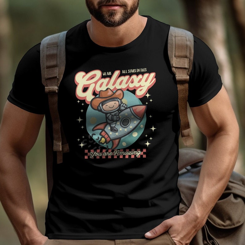 Cartoon Astronaut T-shirt, Cute Space Cowboy Tee, Galaxy Stars Graphic ...