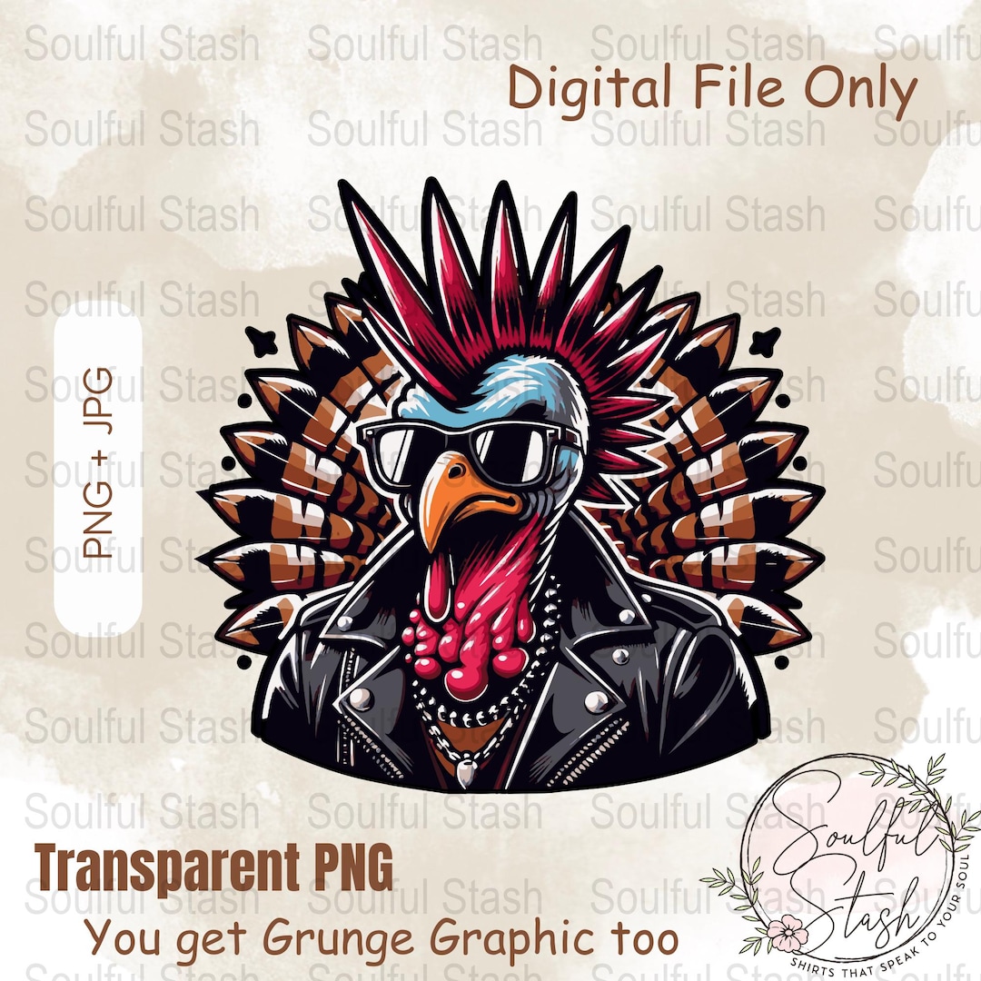 Punk Turkey Digital Art Print, Funny Punk Lover Gift, Turkey Day ...