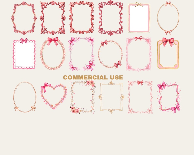 Elegant Girly Glam Coquette Pink Hand-drawn Frame Bundle Digital ...