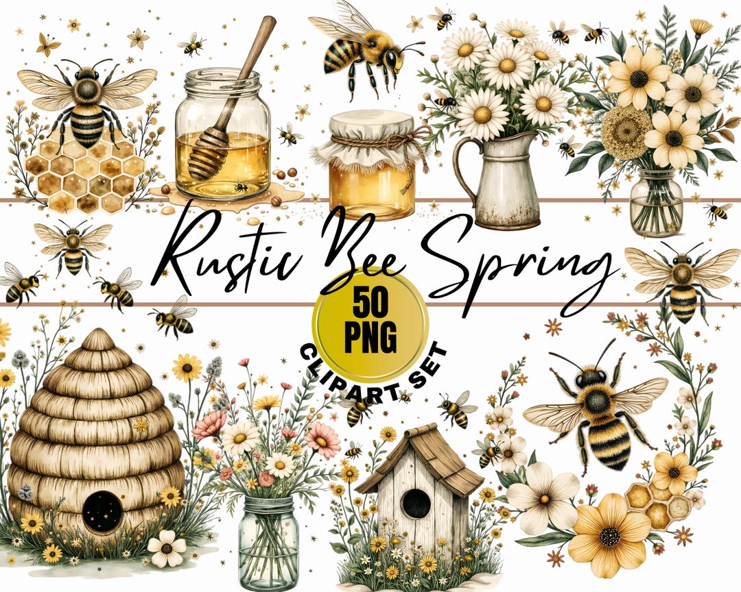 Rustic Cottagecore Spring Bee Clipart Bundle Cozy Farmhouse-style ...