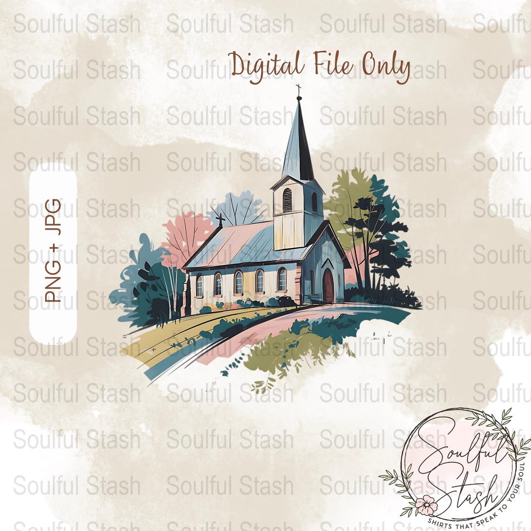 Vintage Church Digital Art, Printable Church Illustration, Rustic ...