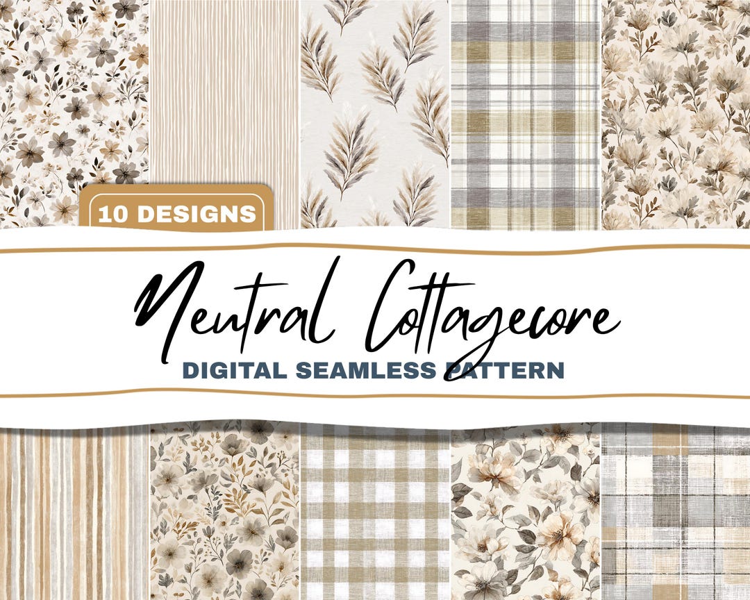 Neutral Cottagecore Seamless Pattern Bundle Florals Soft Farmhouse ...