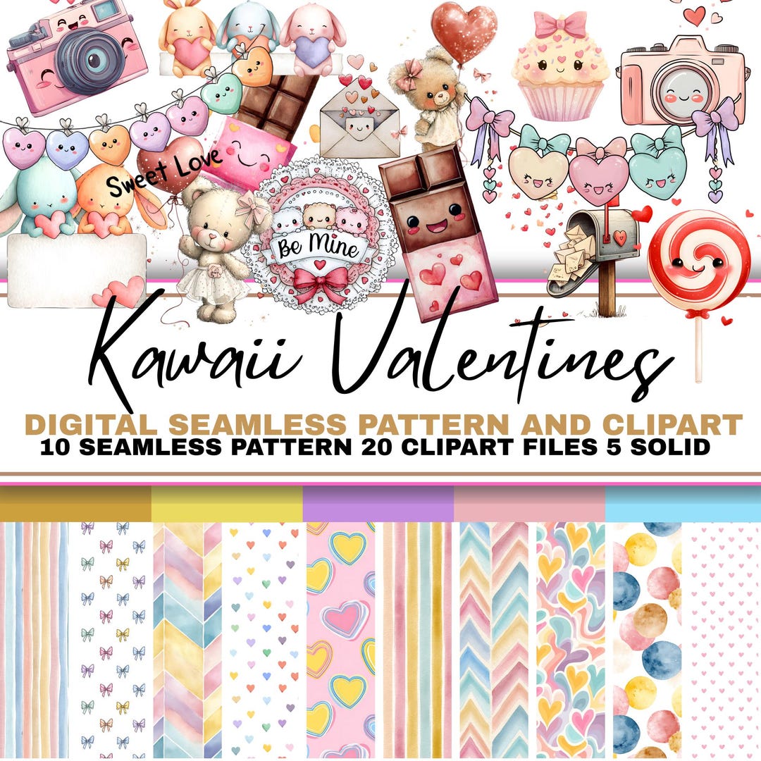 Cute Chibi Valentine Scrapbook Bundle | 10 Seamless Patterns + 20 ...