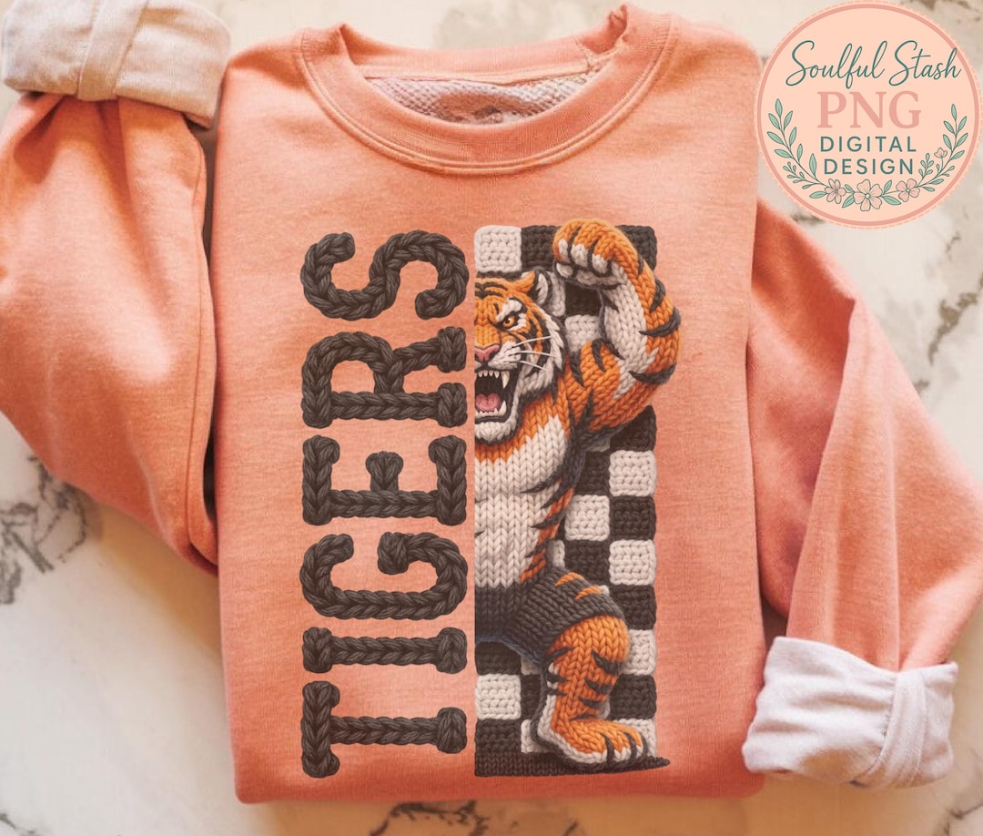 Half Tigers Faux Embroidery Mascot Design PNG, Fierce School Spirit ...