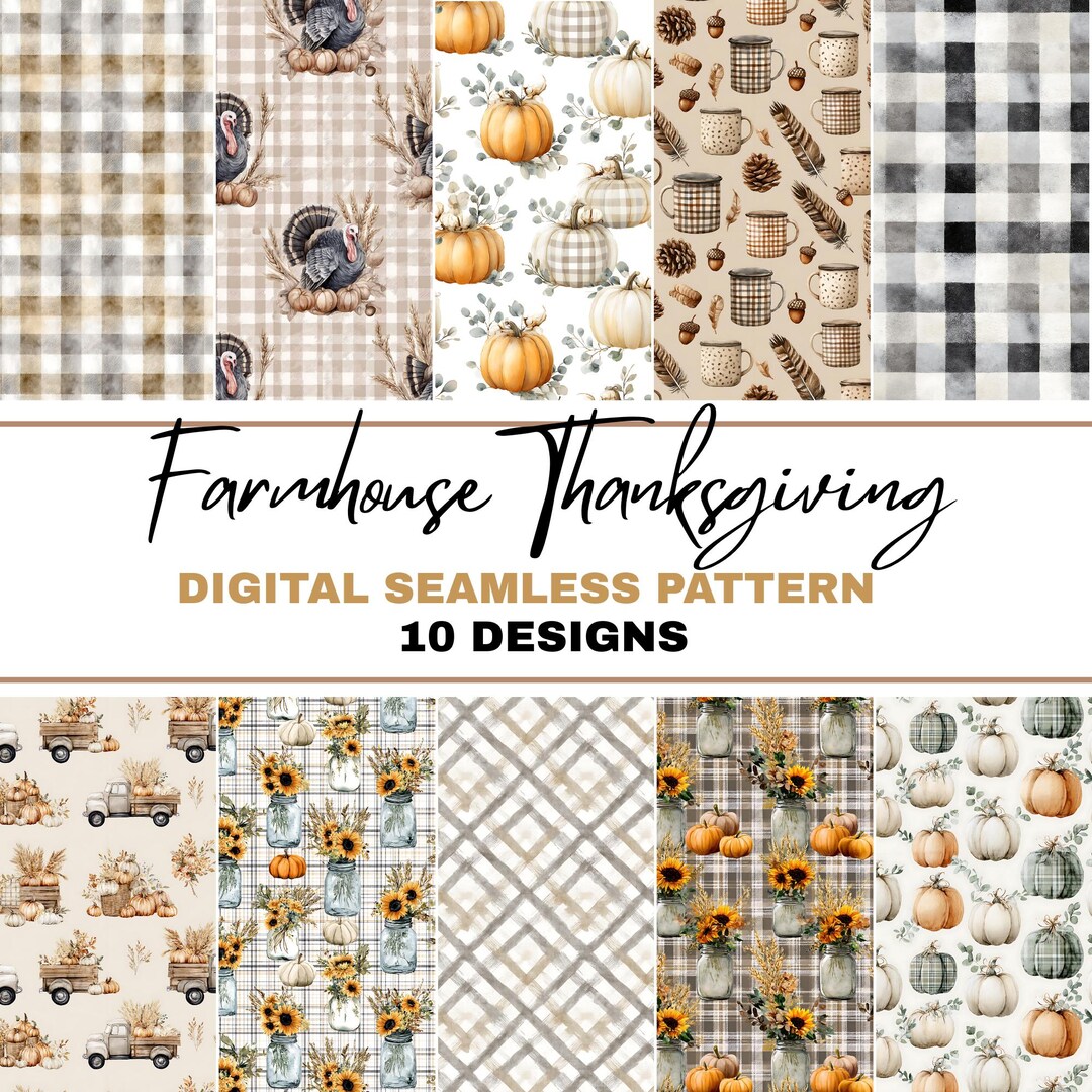 Modern Farmhouse Thanksgiving Seamless Pattern Bundle, Pattern Print ...