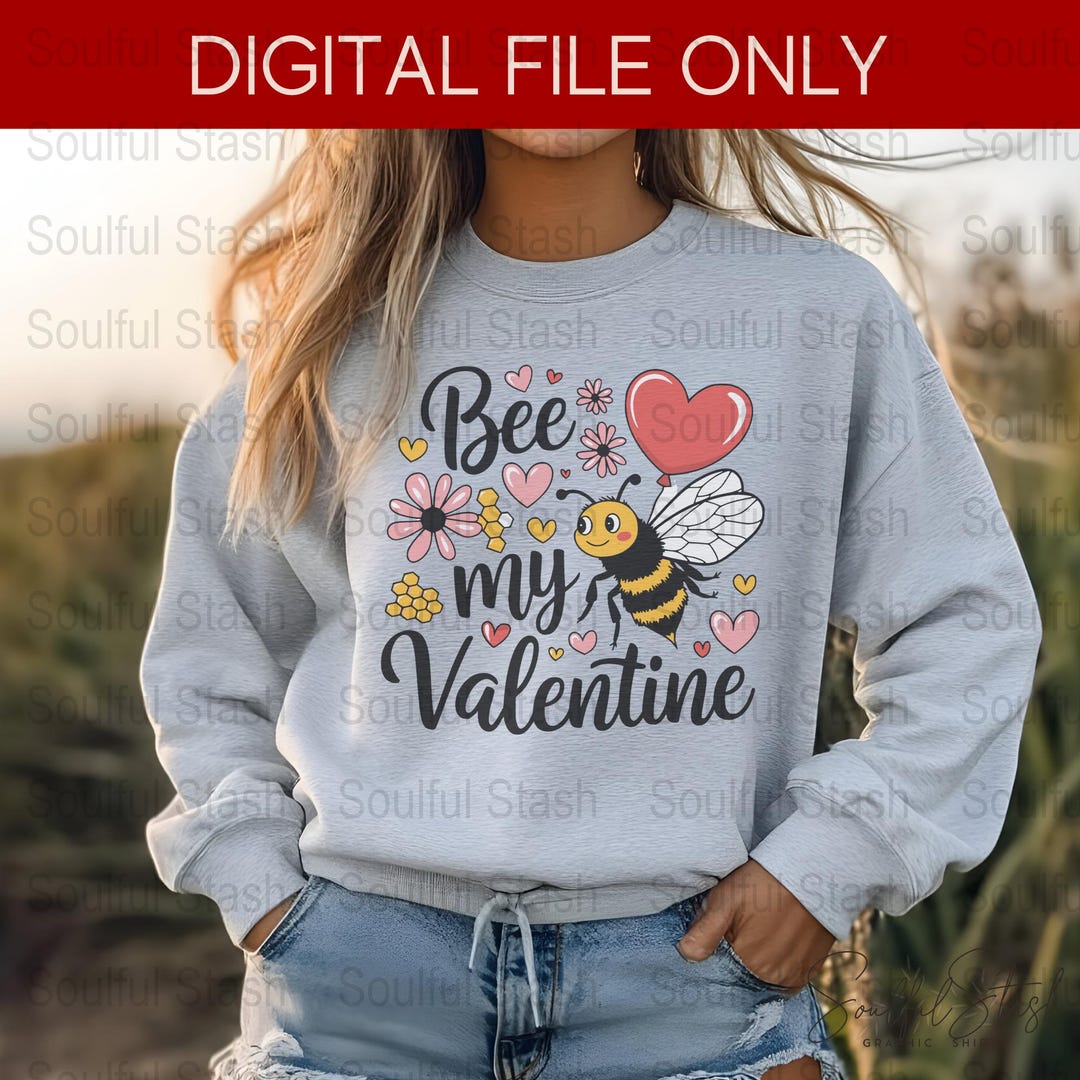 Bee My Valentine PNG, Cute Bee With Hearts and Flowers, Valentine ...