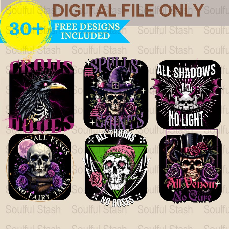Gothic Skeleton Bundle, Wordplay PNG, Floral Digital Download ...
