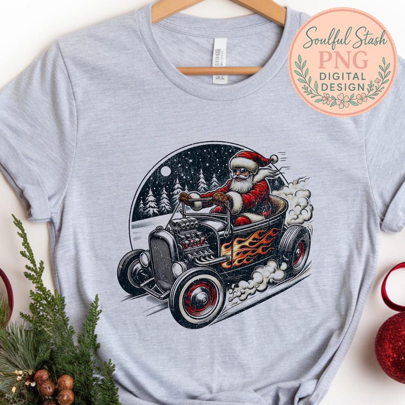 Retro Santa Racing Hot Rod Christmas Digital Art Print, Vintage Santa ...