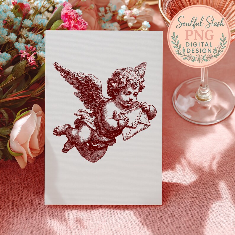 Vintage Valentine Cupid Clipart Bundle of 20 | Red and Black Engraved ...