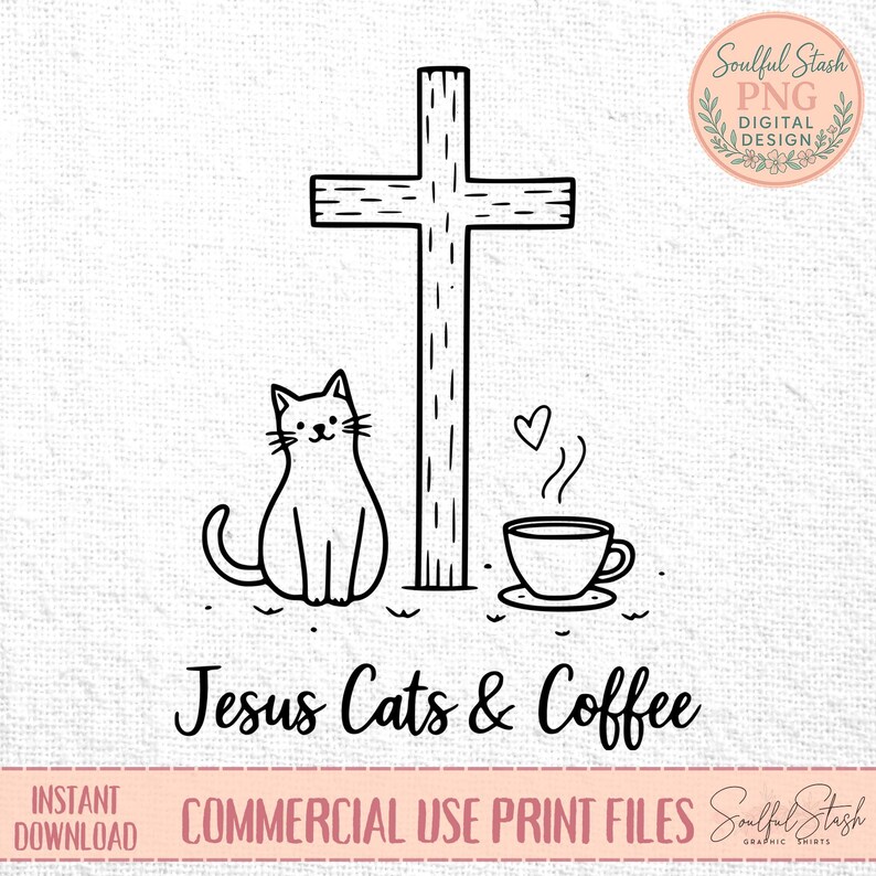 Jesus Cats Coffee Cross Design Religious Based SVG Digital Download ...