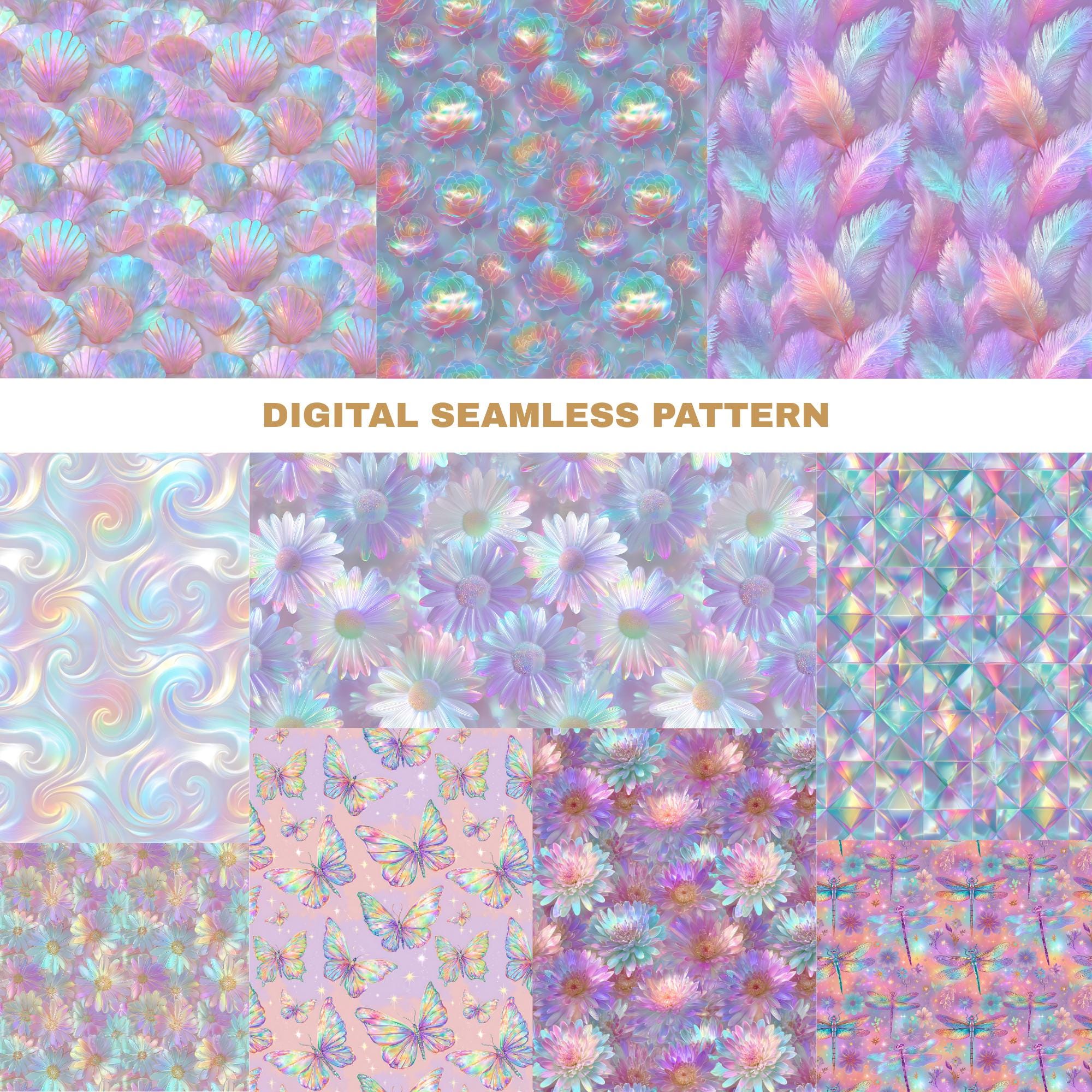 Iridescent Floral Seamless Pattern: Holographic Pastel Daisy Design ...