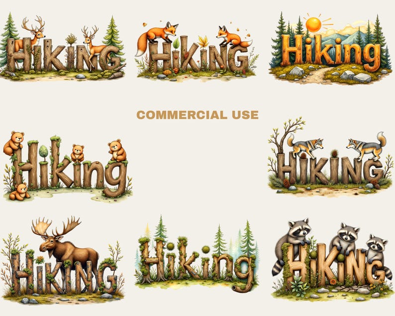 Whimsical Forest Hiking Word Art Clipart Bundle With Woodland Animals ...