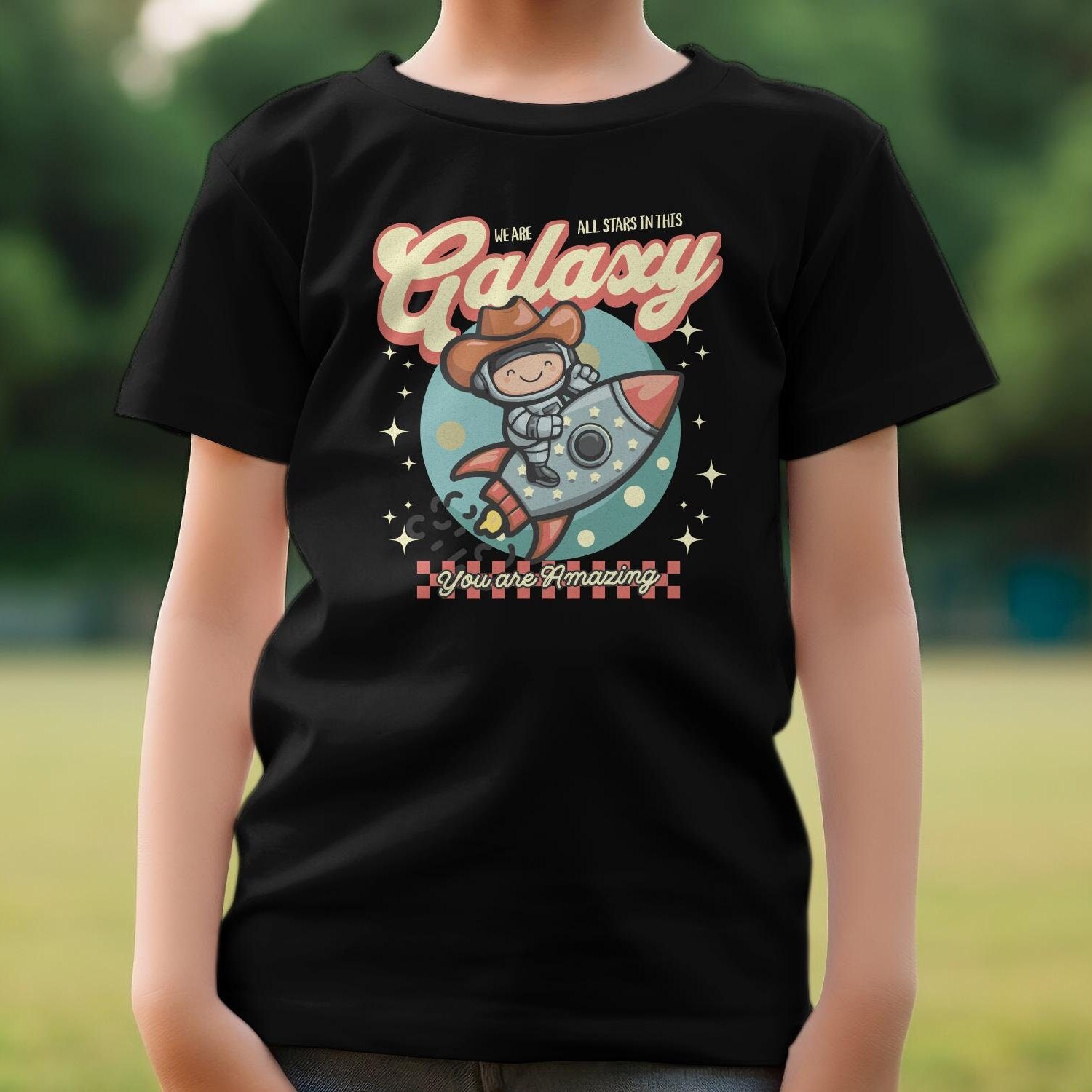 Cartoon Astronaut T-shirt, Cute Space Cowboy Tee, Galaxy Stars Graphic ...