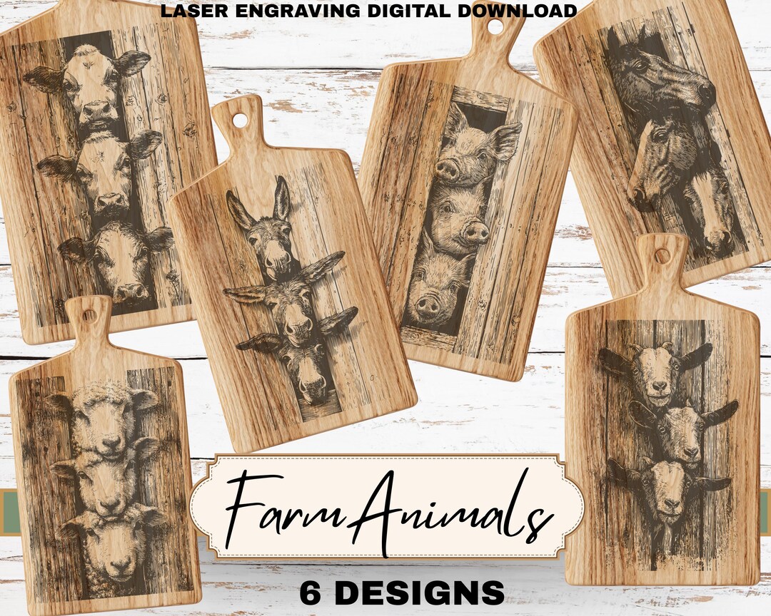 Farm Animal Barn Laser Cutting Board Design Bundle Cow Sheep Pig Goat ...