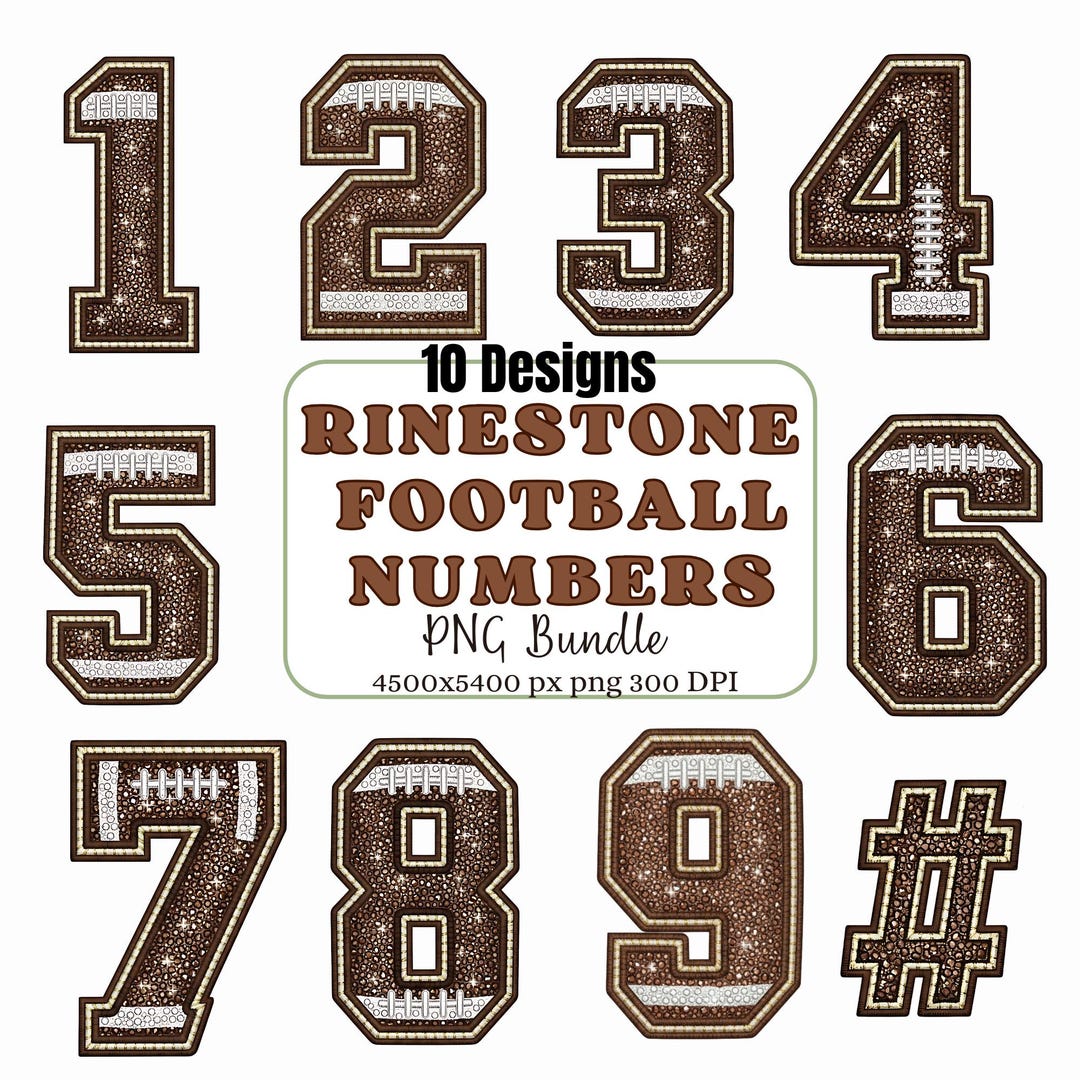 Football Numbers Clipart: Brown Glitter Varsity Font (PNG Digital ...