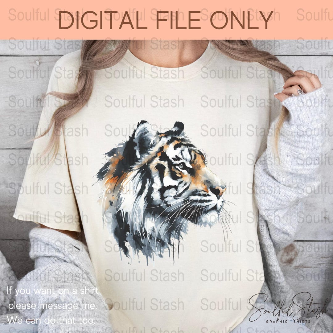 Majestic Tiger Head Digital Download, Vintage Watercolor Shirt Graphic ...