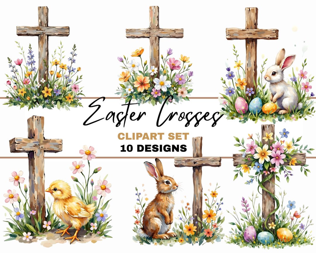 Easter Cross Clipart Bundle Spring Florals Faith-based Designs ...