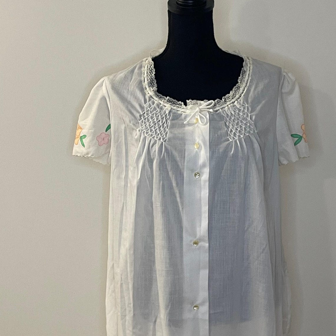 Vintage Chevelle Sheer Robe SMALL Button Down Grandma Lace Button Down ...