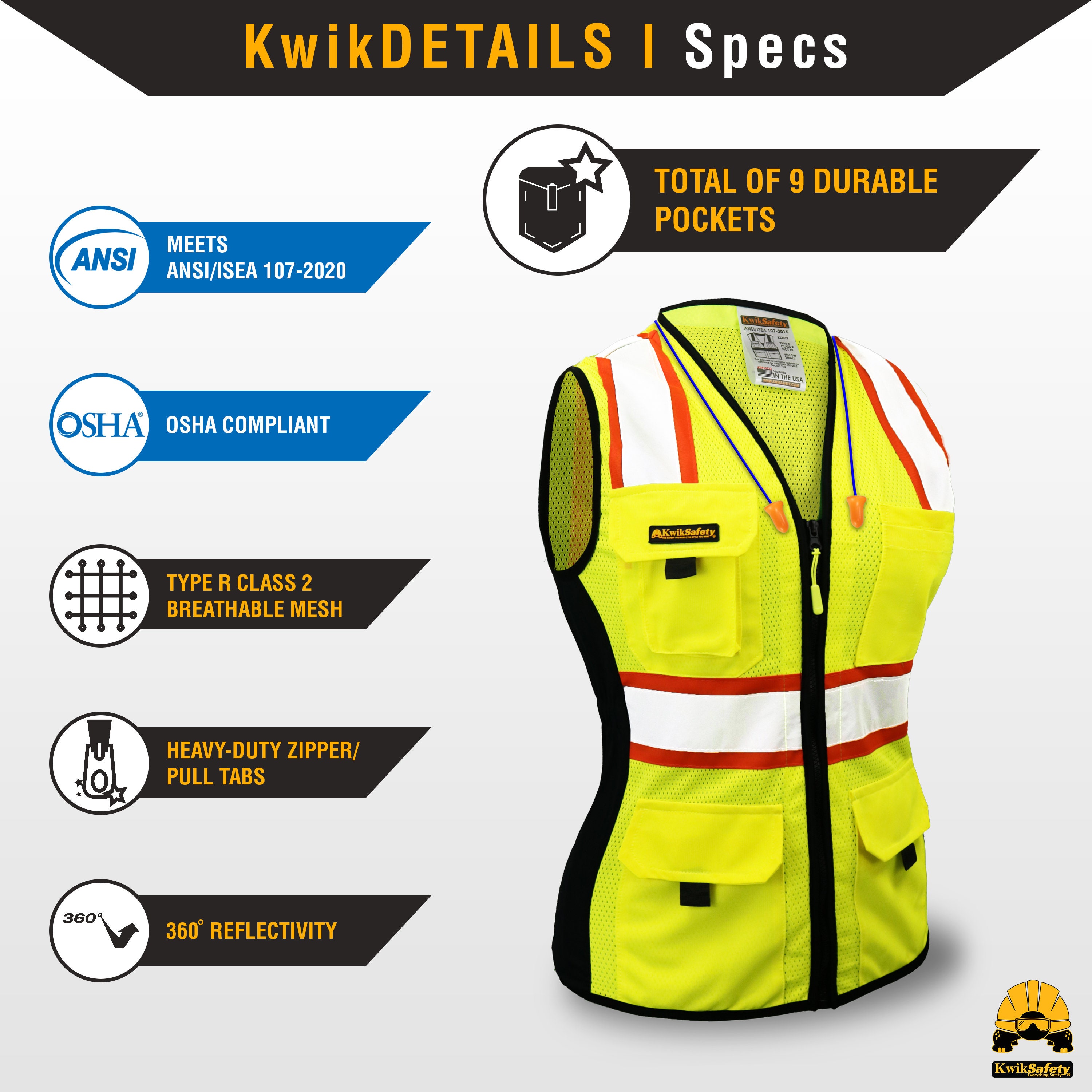 Kwiksafety FIRST LADY Safety Vest for Women (solid Reflective Tape ...