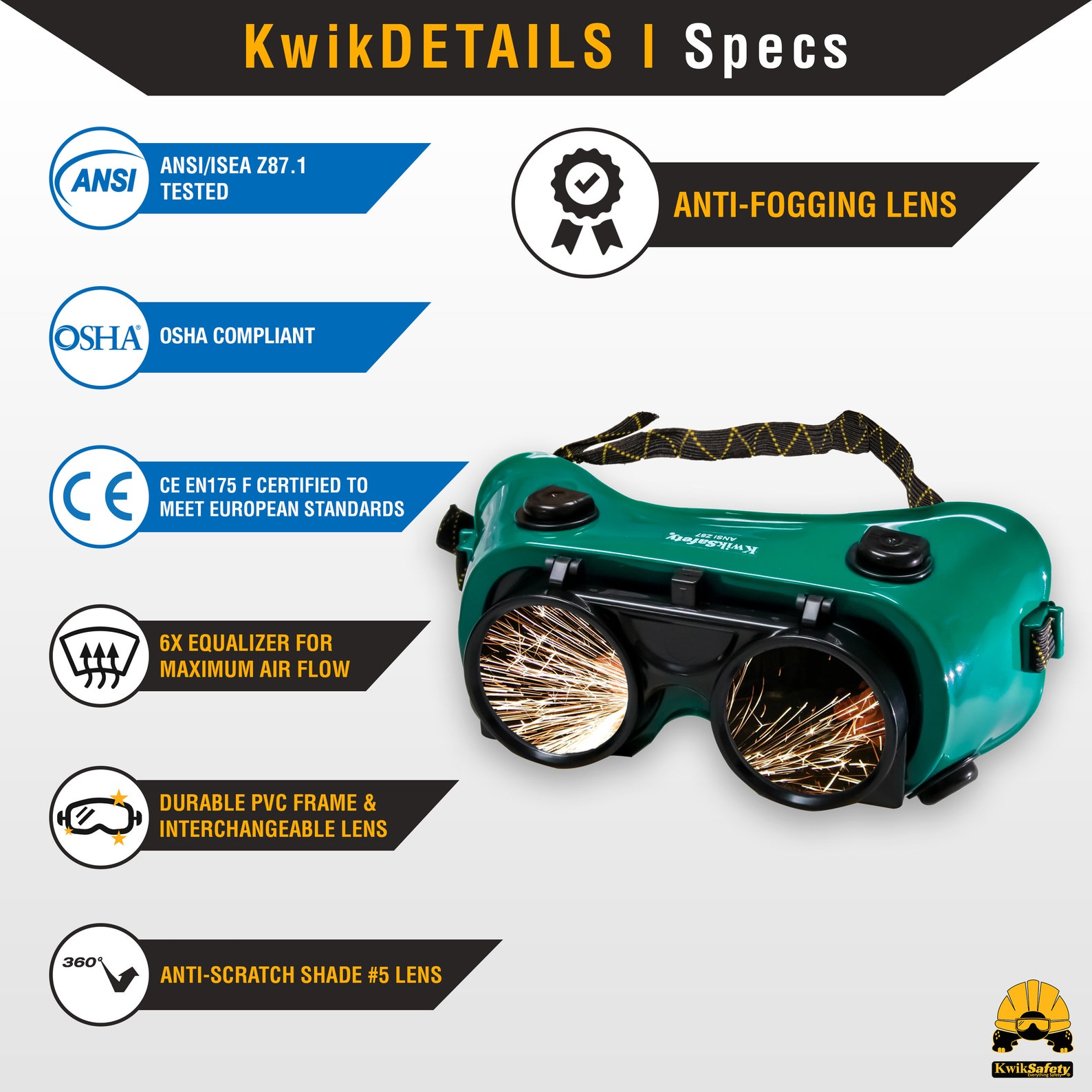Kwiksafety OWL Welding Goggles (anti-fog, Anti-scratch) Flip-up Shade ...