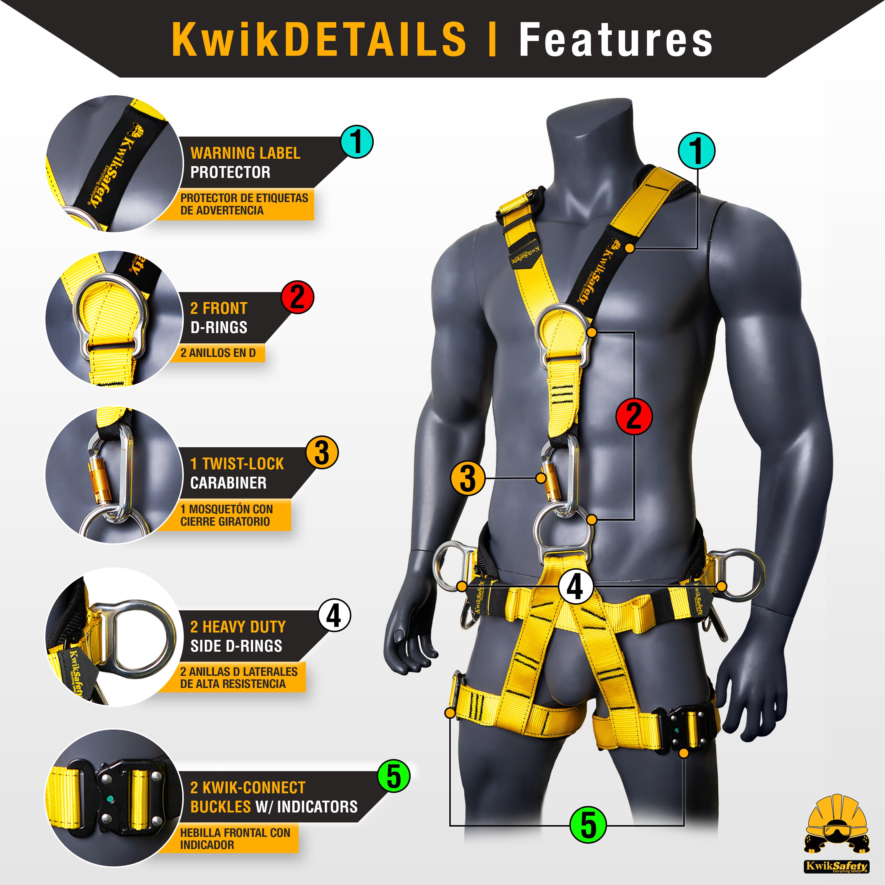 Kwiksafety CANOPY KING Full Body Climbing Harness 5 D-ring Back ...
