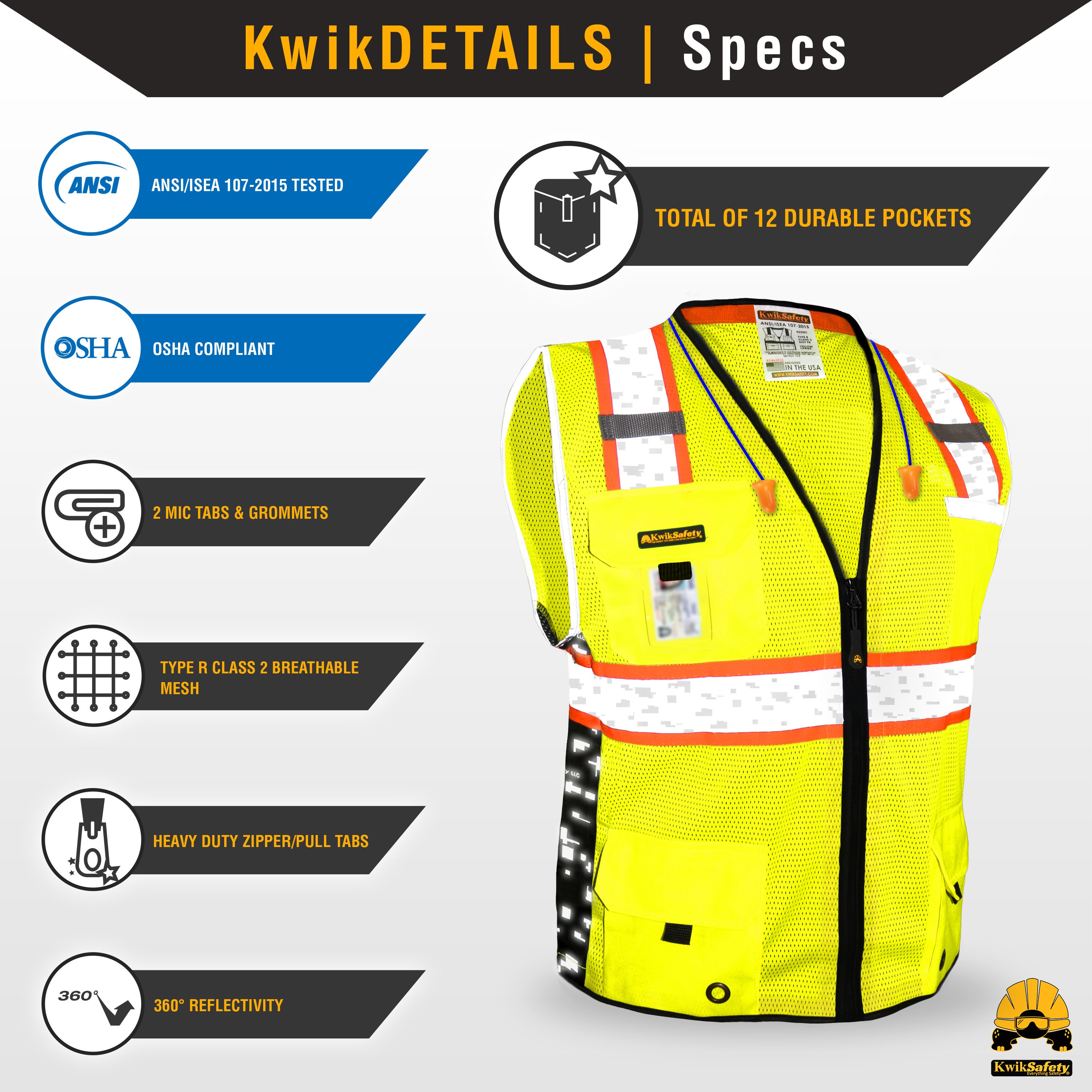 Kwiksafety BIG KAHUNA DIGITAL Hi Vis Reflective Osha Ansi Surveyor ...