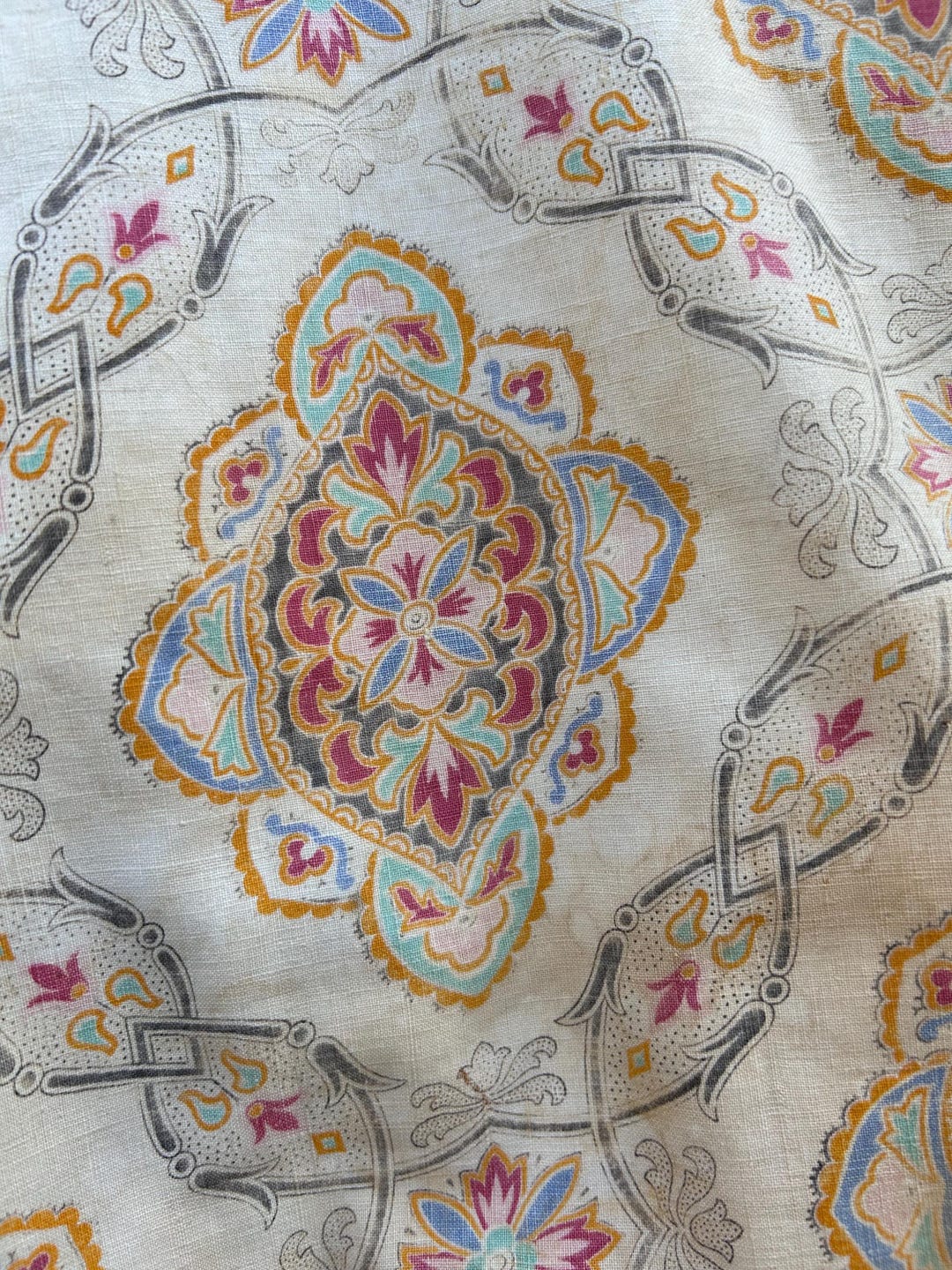 Stunning Antique C1870 French Faded Floral Barkcloth Pieces Fabric ...