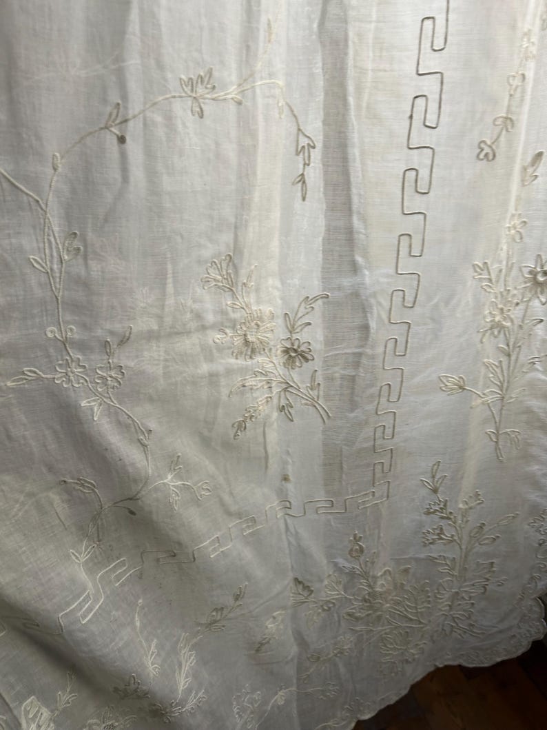 Antique French Cornely Lace Curtain Panel: Embroidered Chateau Design ...