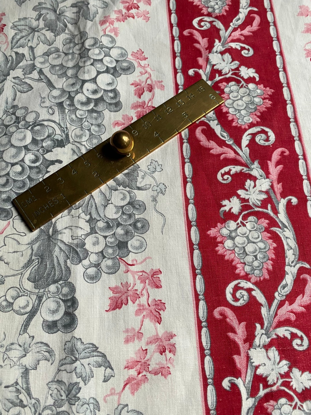 Antique C19th Rare French Raspberry Red Vines Toile De Jouy...antique ...