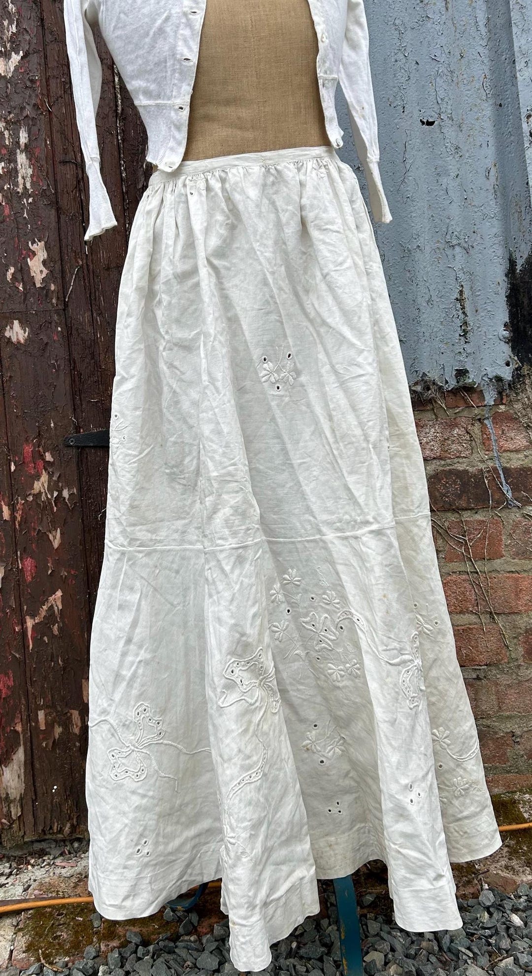 Antique Embroidered Linen Skirt: C19th French Fabric Panel (22" Waist ...