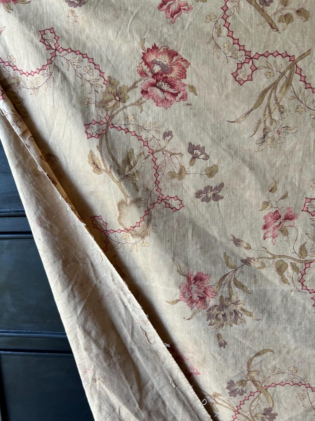 A Beautiful Reclaimed Timeworn Antique French C1900 Toile Period Floral ...